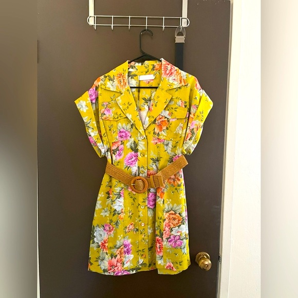 Zimmermann | Dresses | Zimmermann Floral Belted Mini Shirt Dress ...